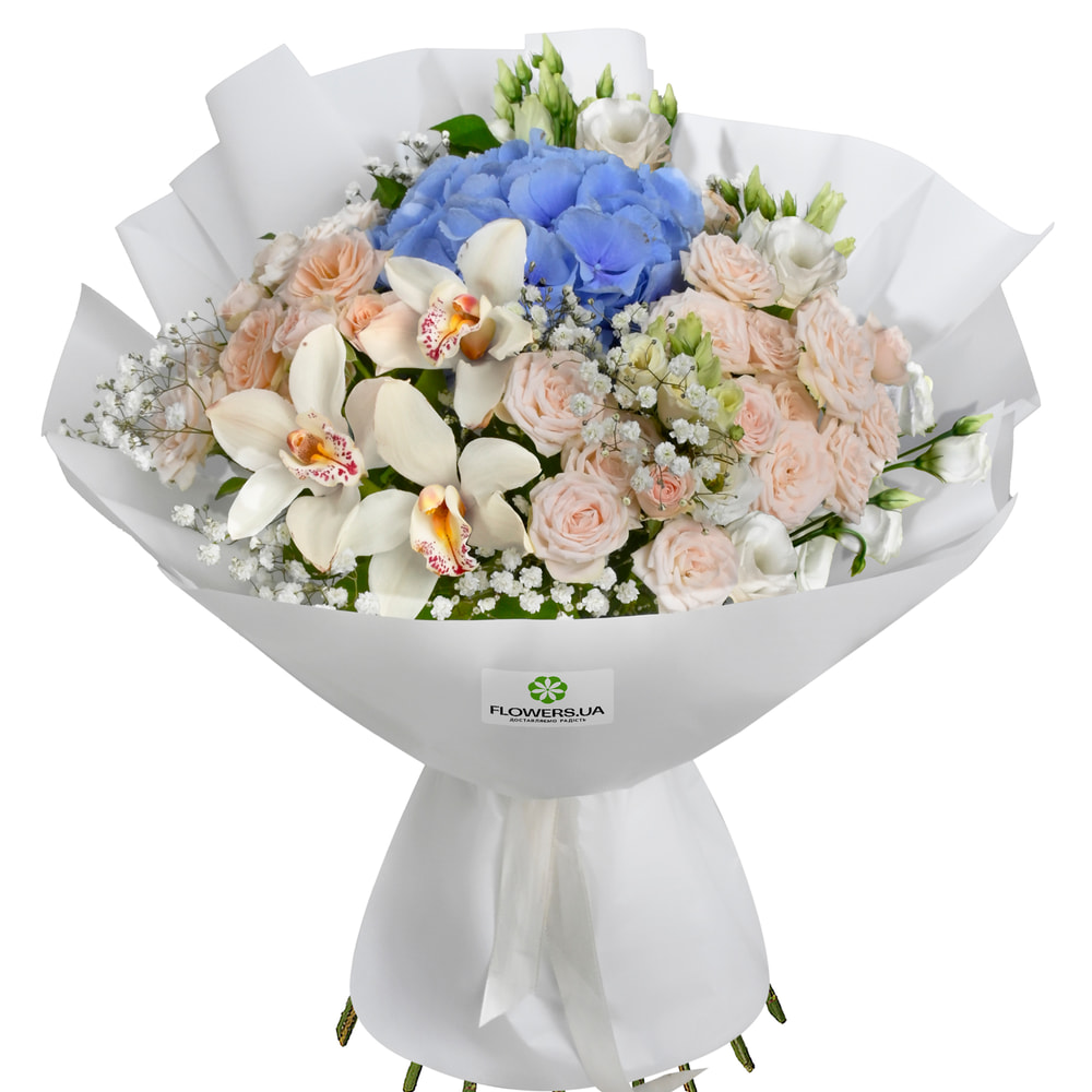 Order bouquet "Silver Rain" — roses, gypsophila, eustoma with delivery ...